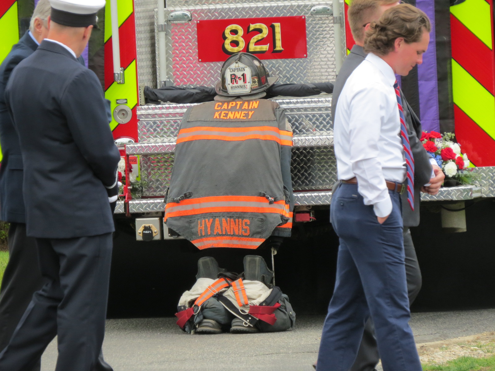 Firefighters line up around the block to pay respects to Hyannis Fire ...