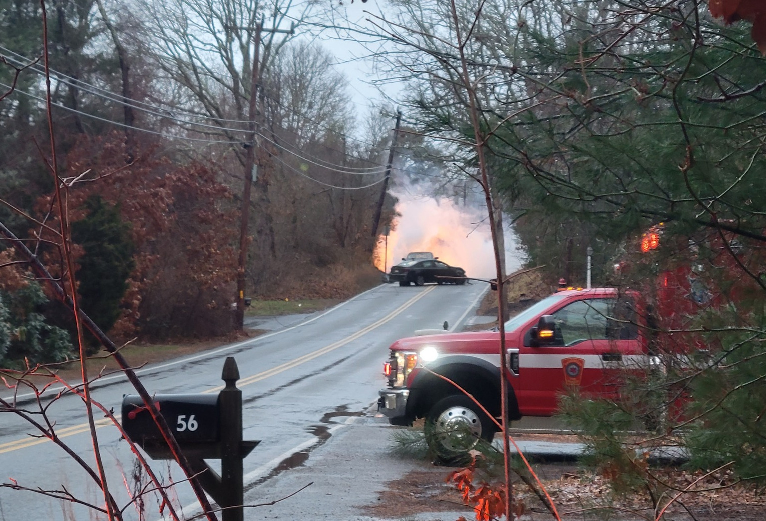 Traffic crash compromises natural gas line causing fire in Sandwich